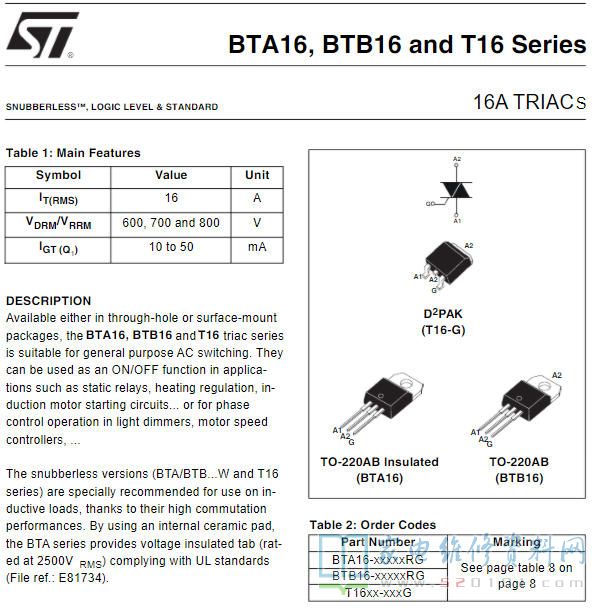 BTA16-600/800双向可控硅 - 家电维修资料网