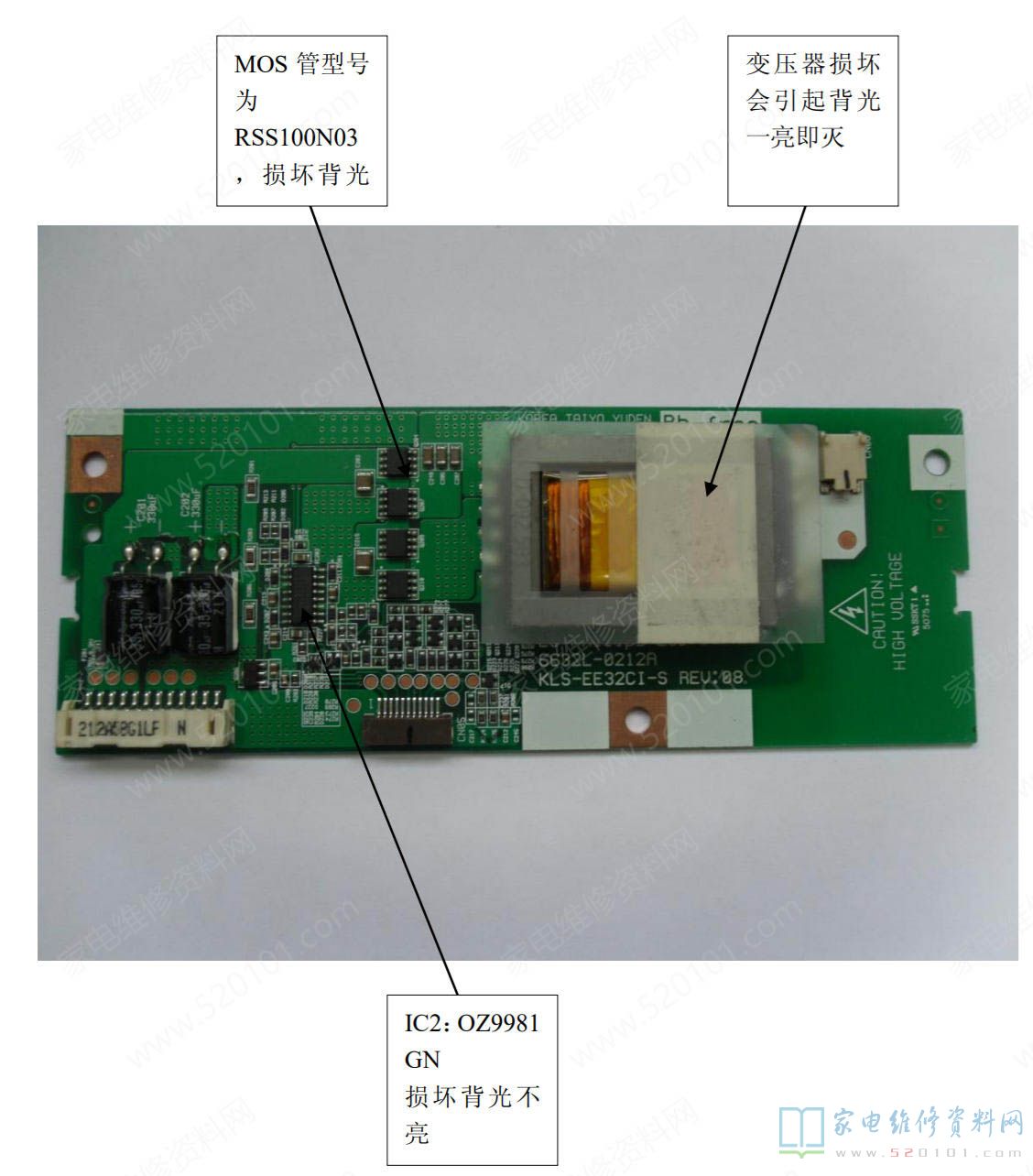 32英寸LG屏双背光板6632L-0212A（S 板）故障维修要点 - 家电维修资料网