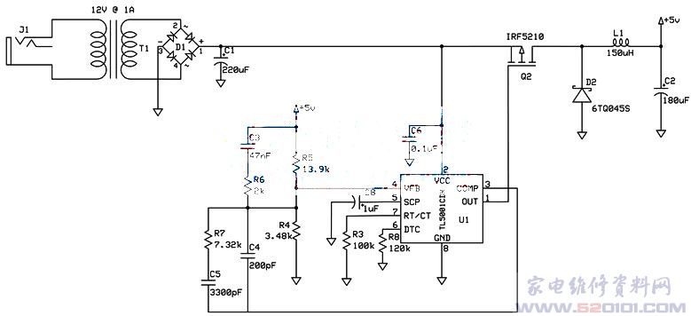 TL5001使用P-MOSFET的降压电路 - 家电维修资料网