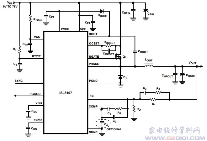 单相非同步降压控制器ISL8107 - 家电维修资料网