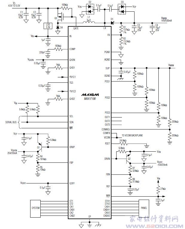 LCD监视器的集成PMIC MAX17100 - 家电维修资料网